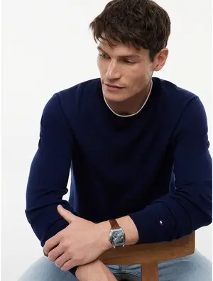 Tommy Hilfiger Regular Fit Tipped Crewneck Sweater In Organic Cotton