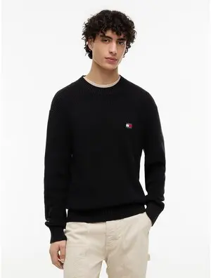 Tommy Hilfiger Textured Crewneck Sweater In Regenerative Cotton - Black