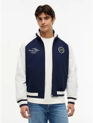Tommy Hilfiger Nautical Mixed-media Bomber Jacket - Light Navy
