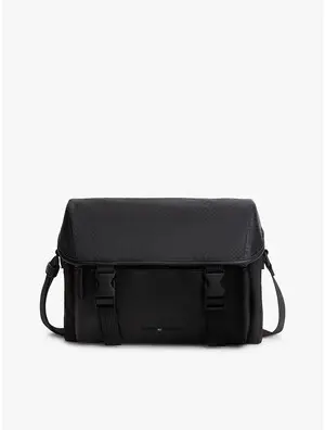 Tommy Hilfiger Flag Logo Jacquard Satchel With Flap Closure - Black