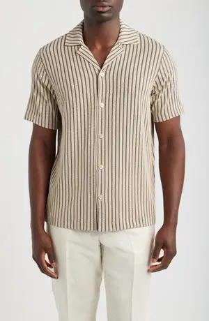 REISS Griff Stripe Camp Shirt - Stone/grey