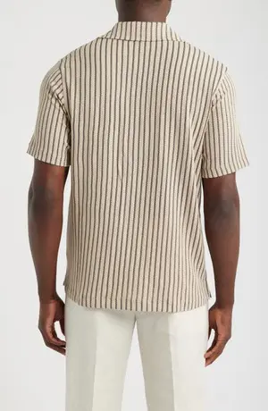 REISS Griff Stripe Camp Shirt - Stone/grey