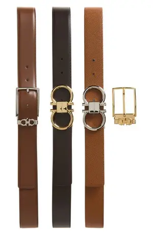 FERRAGAMO Set Of 3 Reversible Leather Belts With Interchangeable Buckles