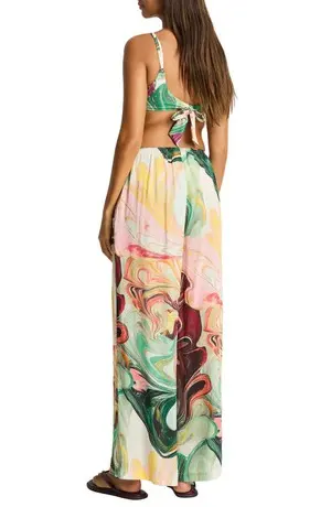 SEA LEVEL Marbleized Print Wide Leg Cover-up Pants