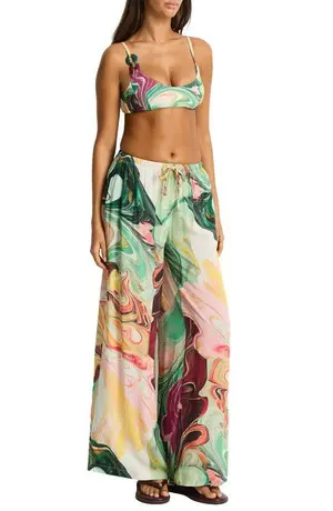 SEA LEVEL Marbleized Print Wide Leg Cover-up Pants