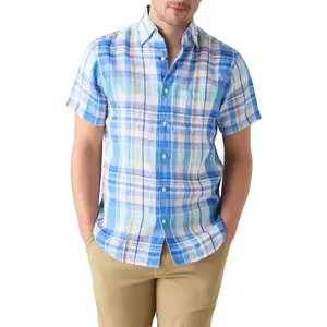 Robert Talbott Morgan Plaid Linen Short Sleeve Shirt - Aqua Multi