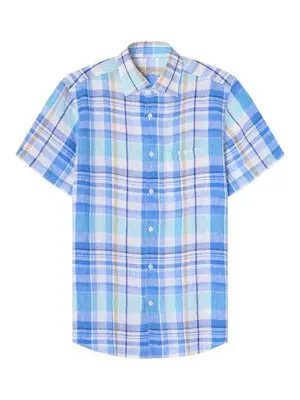 Robert Talbott Morgan Plaid Linen Short Sleeve Shirt - Aqua Multi