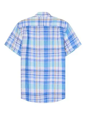 Robert Talbott Morgan Plaid Linen Short Sleeve Shirt - Aqua Multi
