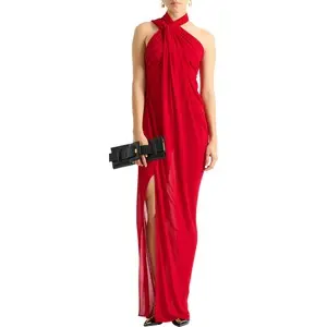 Balmain Long Draped Jersey Dress - Red
