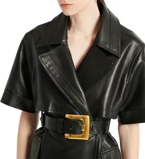 Balmain Belted Lambskin Leather Midi Dress
