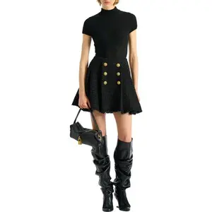Balmain Flared Tweed Skirt - Black