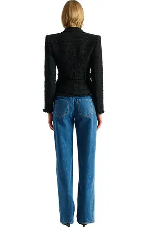 Balmain Belted Tweed Jacket With Gold Metal Buckle
