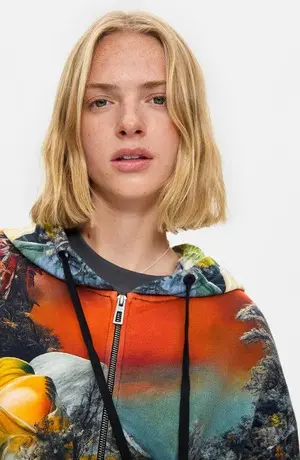 Desigual Print Front Zip Hoodie