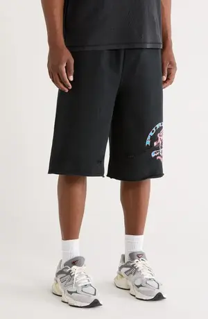 PURPLE BRAND Logo Graphic Relaxed Fit Cotton Shorts