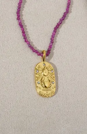 KOZAKH Plated Zodiac Pendant Necklace With Pave Crystals - Gold/ruby Cancer