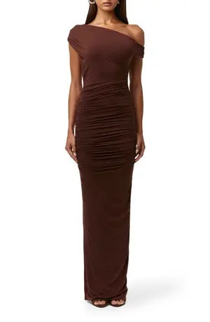 Naked Wardrobe Off-the-shoulder Ruched Maxi Dress - Chocolate