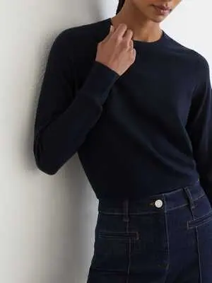 REISS Sadie Merino Wool Crew-neck Jumper - Navy