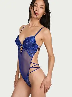 Victoria's Secret Very Sexy Party Floral Sequin Embroidery Unlined Demi Teddy - Print
