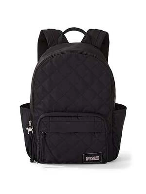 Pink Quilted Puffer Backpack - Black