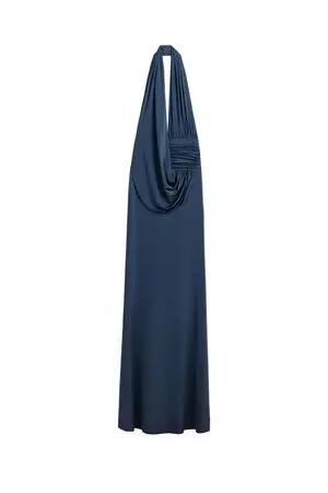 NOCTURNE Draped Halter Neck Maxi Dress - Blue