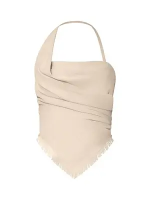 TIA DORRAINE Neutrals Open Back Draped Top In Linen - Beige