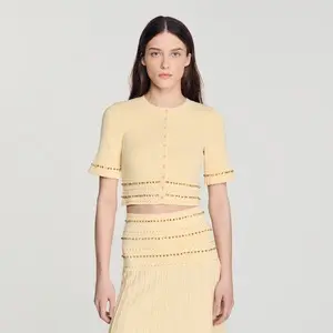 Sandro Cropped Knit Top With Tassels