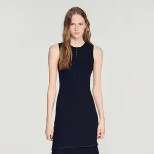 Sandro Pointelle Midi Dress With Ruffled Asymmetrical Skirt