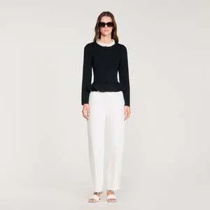 Sandro Removable Collar Peplum Cardigan - Black