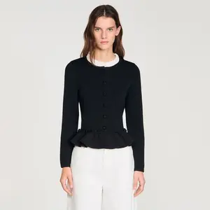 Sandro Removable Collar Peplum Cardigan