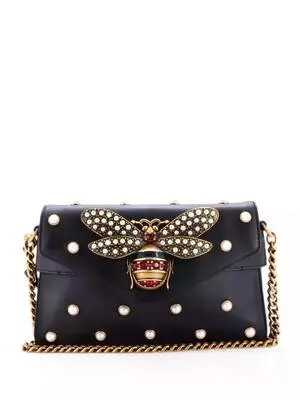 Gucci Broadway Pearly Bee Embellished Leather Mini Shoulder Bag