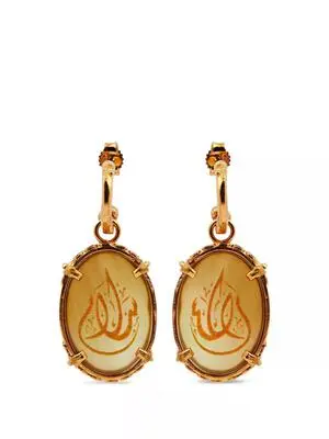 GEM KINGDOM Engraved Horn Pendant Drop Earrings - Gold