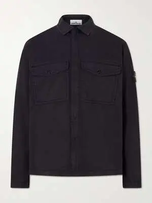 Stone Island Garment-dyed Cotton-blend Twill Overshirt - Black