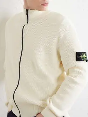 Stone Island Ribbed Cotton Zip-up Sweater