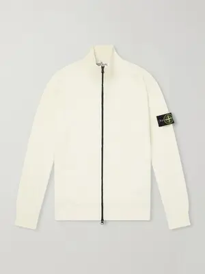 Stone Island Ribbed Cotton Zip-up Sweater - Neutrals