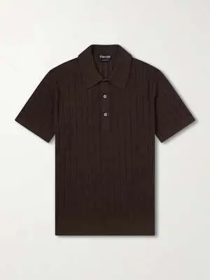 TOM FORD Ribbed Cotton And Silk-blend Polo Shirt - Brown