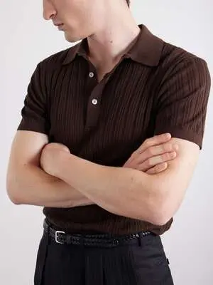 TOM FORD Ribbed Cotton And Silk-blend Polo Shirt