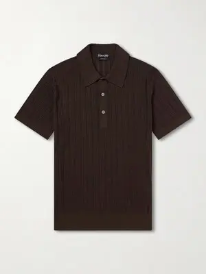 TOM FORD Ribbed Cotton And Silk-blend Polo Shirt - Brown