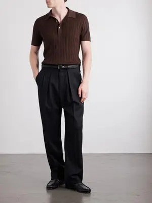 TOM FORD Ribbed Cotton And Silk-blend Polo Shirt
