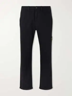 Stone Island Straight-leg Herringbone Cotton Trousers - Black