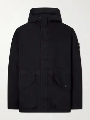 Stone Island Garment-dyed Cotton Hooded Jacket - Black