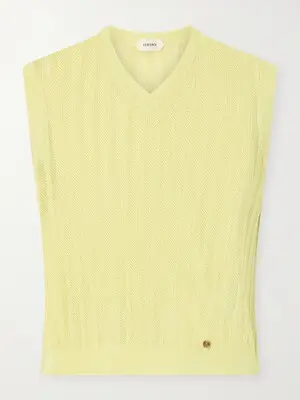 Versace Medusa Embellished Ribbed Mesh Vest - Yellow