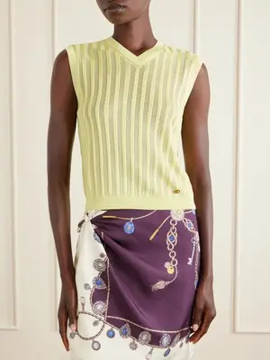 Versace Medusa Embellished Ribbed Mesh Vest