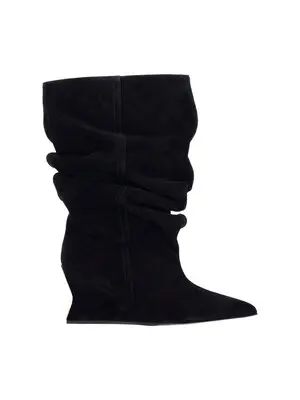 Balmain Wedge Suede Ankle Boots - Black