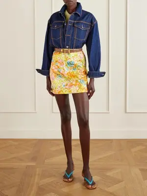 Versace Floral-print Crinkled Silk-duchesse Mini Skirt