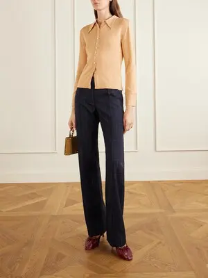 Tory Burch Checked Wool-blend Tailored Straight-leg Pants