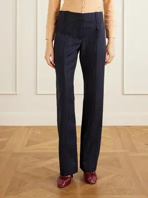 Tory Burch Checked Wool-blend Tailored Straight-leg Pants