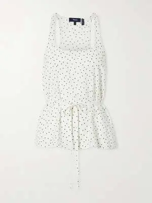 Theory Belted Halterneck Polka-dot Tank - Ivory