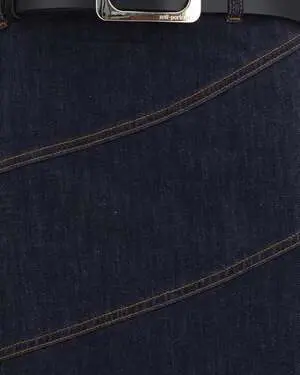 SELF-PORTRAIT Denim Midi Skirt With Belt