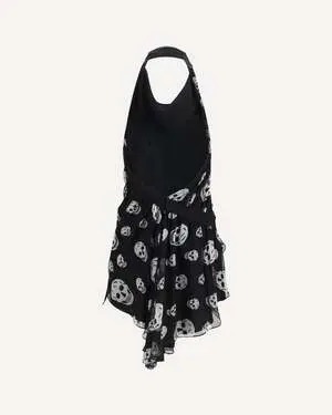 Alexander McQueen Halter Silk Top With All-over Skull Print
