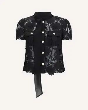 SELF-PORTRAIT Tie-neck Top - Black
